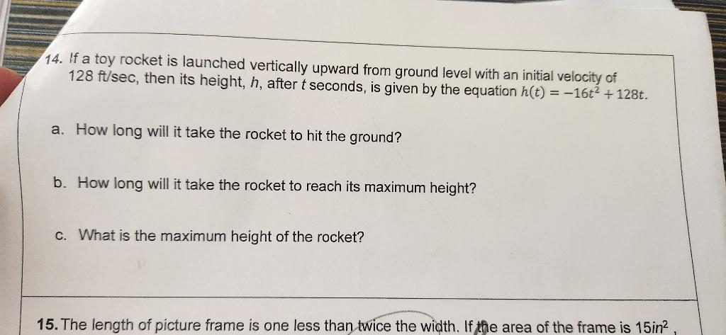 Solved 14. If a toy rocket is launched vertically upward | Chegg.com