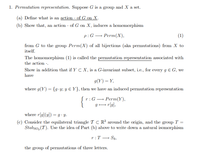 1. Permutation representation. Suppose G is a group | Chegg.com