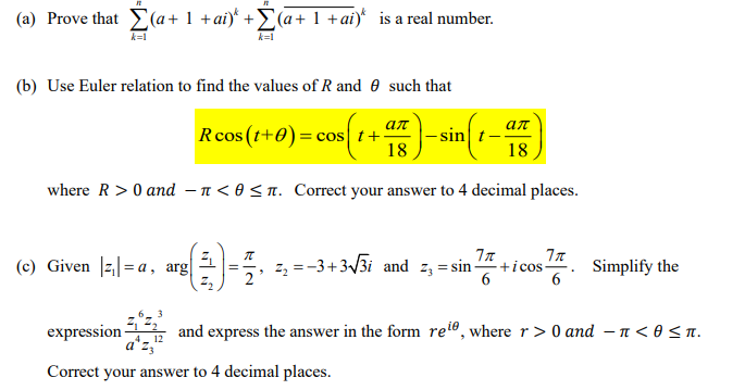 Solved (a) Prove that ∑k=1n(a+1+ai)k+∑k=1n(a+1+ai)k is a | Chegg.com