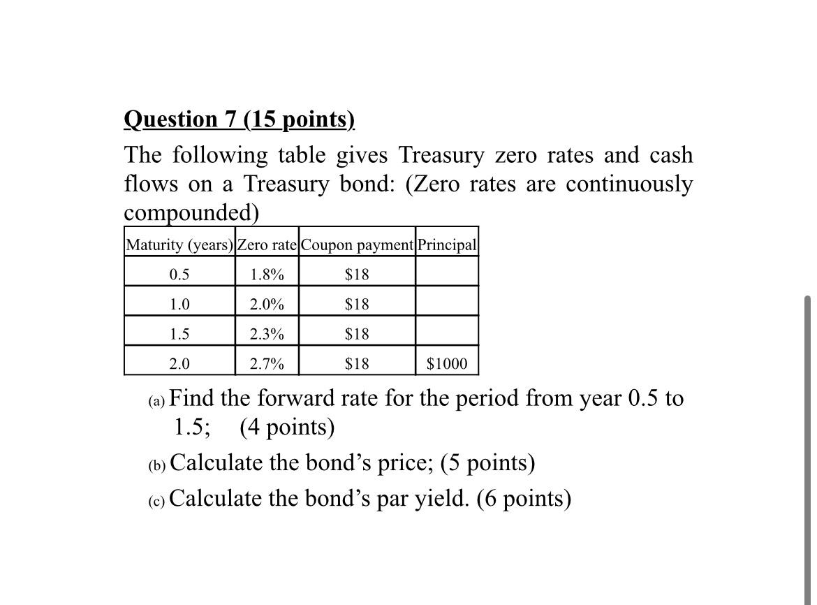 Solved Question 7 (15 points). The following table gives | Chegg.com