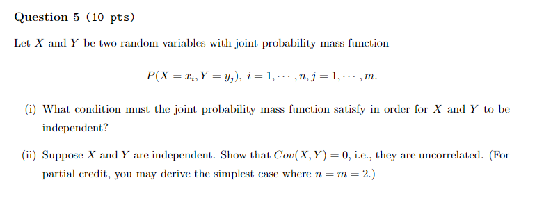 Solved Question 5 (10 ﻿pts)Let x ﻿and Y ﻿be two random | Chegg.com