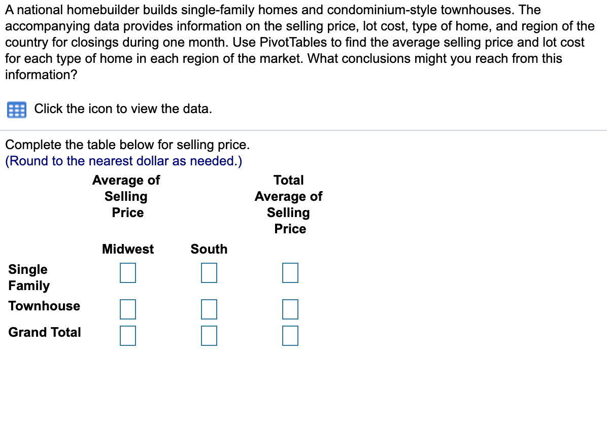Use a Pivot Table to construct a frequency | Chegg.com