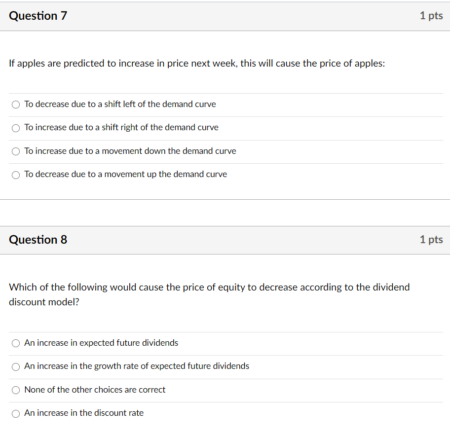 Solved Question 7 1 pts If apples are predicted to increase | Chegg.com