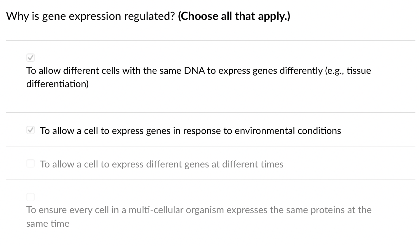 Solved Why is gene expression regulated? (Choose all that | Chegg.com