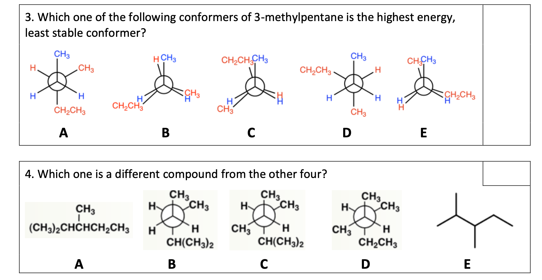 Solved 3. Which one of the following conformers of | Chegg.com