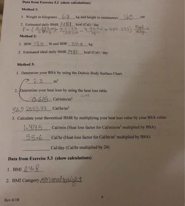 Solved I don’t know why all my numbers are wrong? My weight | Chegg.com