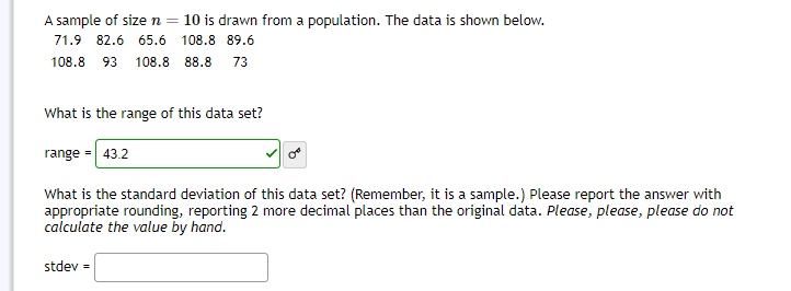 Solved A sample of size n=10 is drawn from a population. The | Chegg.com