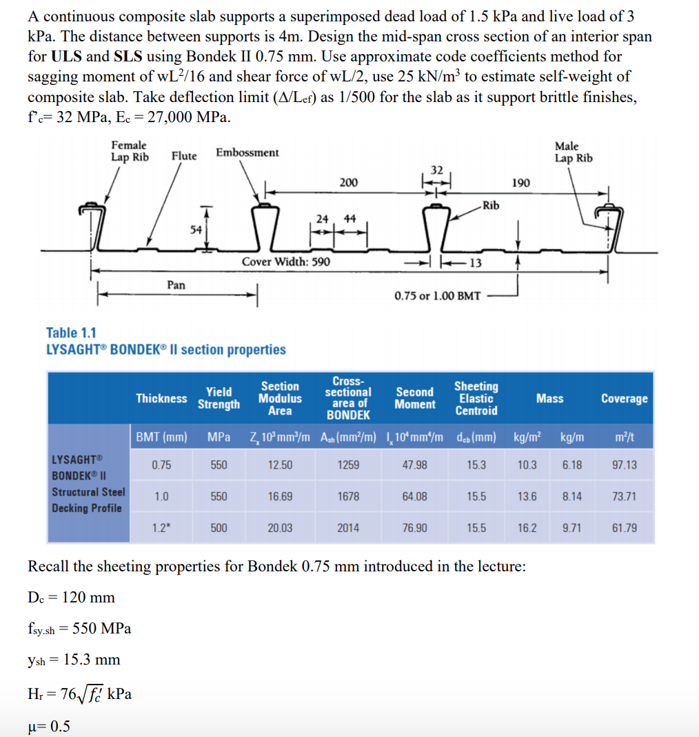 A continuous composite slab supports a superimposed | Chegg.com