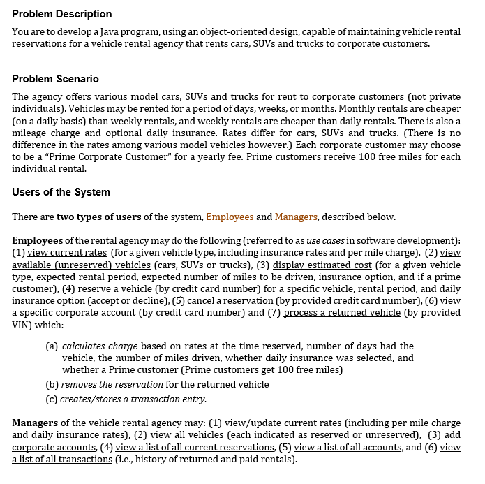 Solved Problem Description You are to develop a Java program | Chegg.com