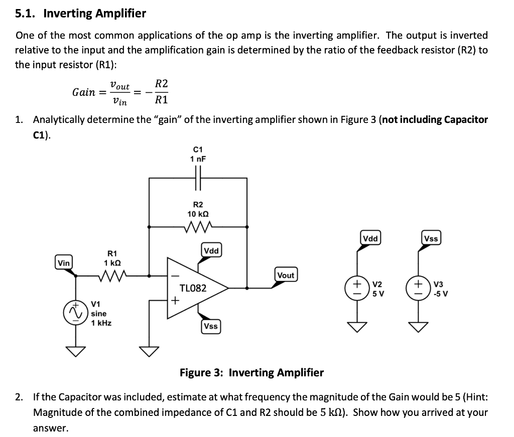 Solved 5.1. Inverting Amplifier One of the most common | Chegg.com