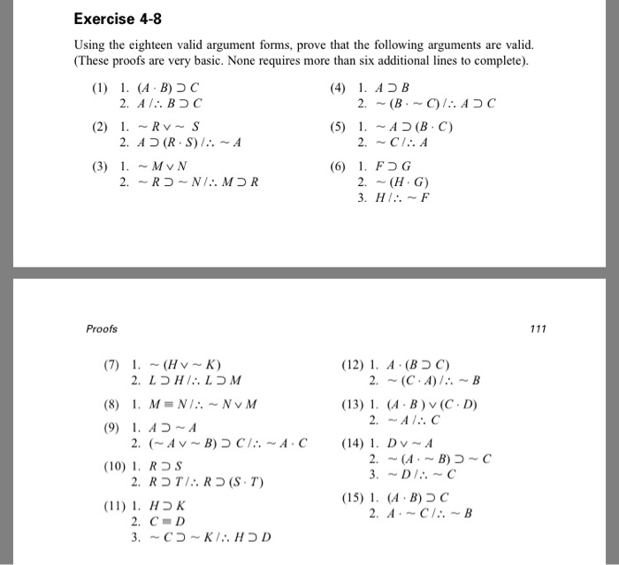 Solved Exercise 4-8 Using the eighteen valid argument forms, | Chegg.com