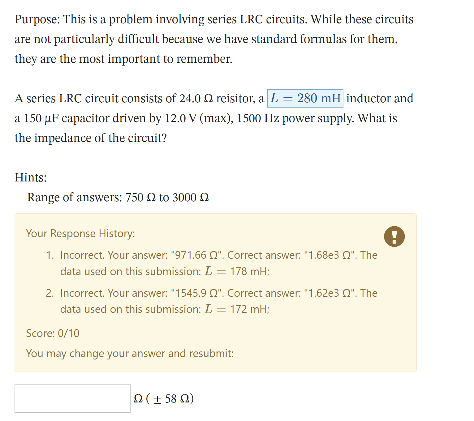 Solved Purpose: This is a problem involving series LRC | Chegg.com