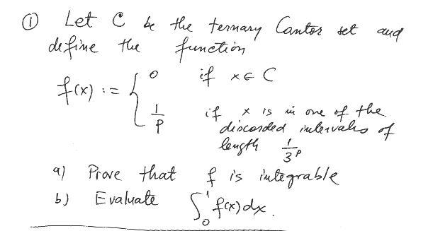 1) Let C be the ternary Cantor set and define the | Chegg.com