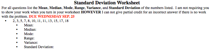 Solved Standard Deviation Worksheet For all questions list | Chegg.com