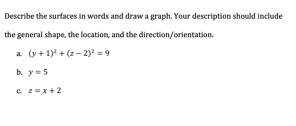 Solved Describe the surfaces in words and draw a graph. Your | Chegg.com