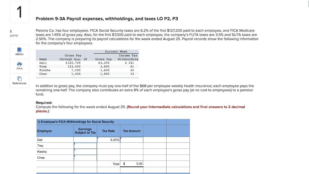 Solved Problem 9-3A Payroll expenses, withholdings, and | Chegg.com