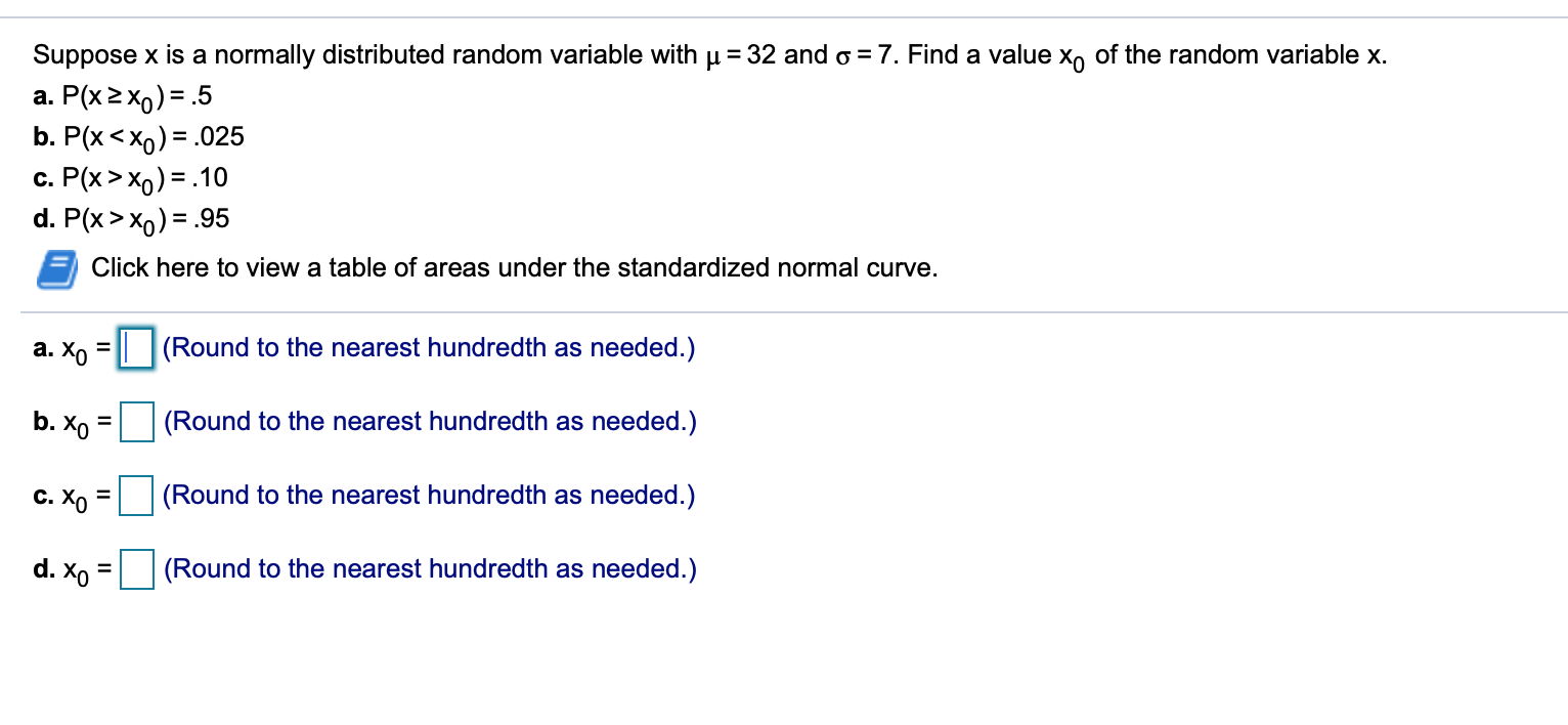 Solved Suppose x is a normally distributed random variable | Chegg.com