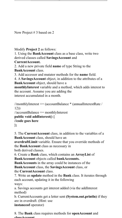 Project # 2 Design a class named BankAccount that | Chegg.com