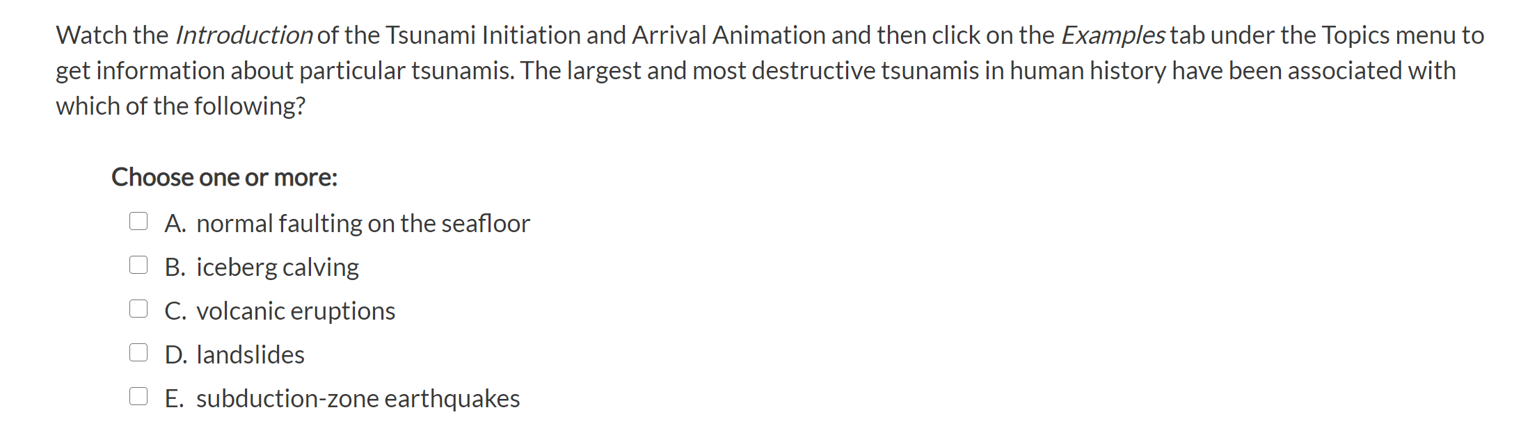 Solved Watch the Introduction of the Tsunami Initiation and | Chegg.com