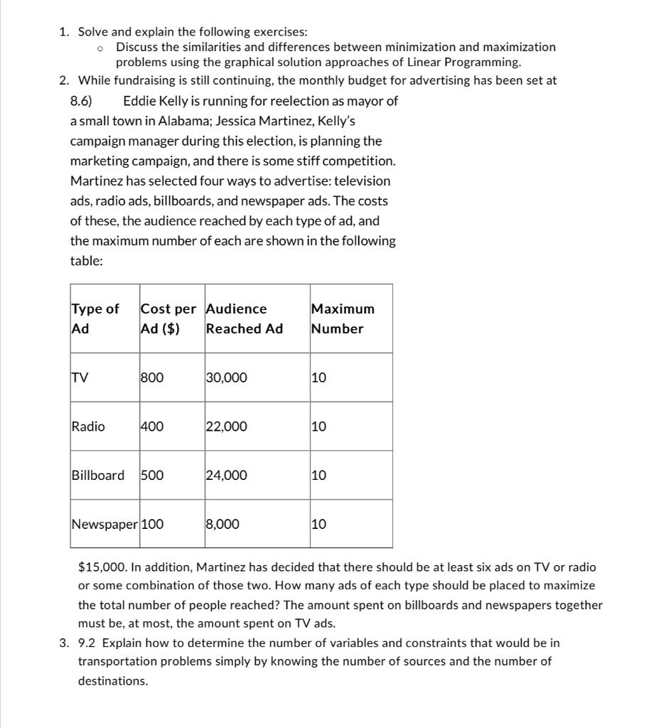 Solved 1. Solve and explain the following exercises: - | Chegg.com