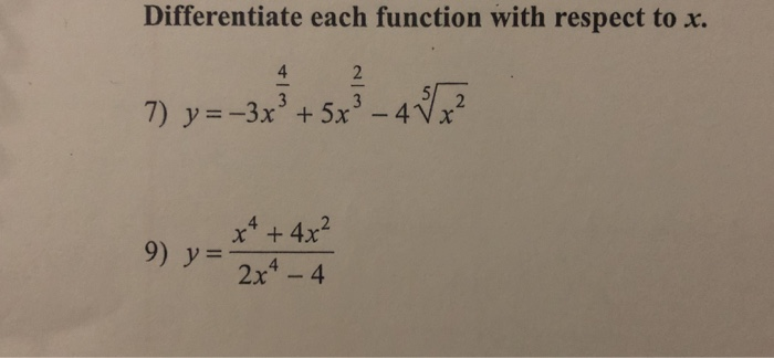 Solved Differentiate each function with respect to x. 4 7) | Chegg.com