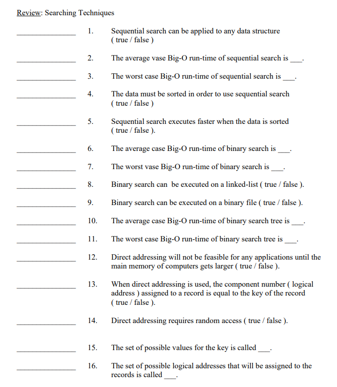 Solved Review: Searching Techniques 1. Sequential search can | Chegg.com