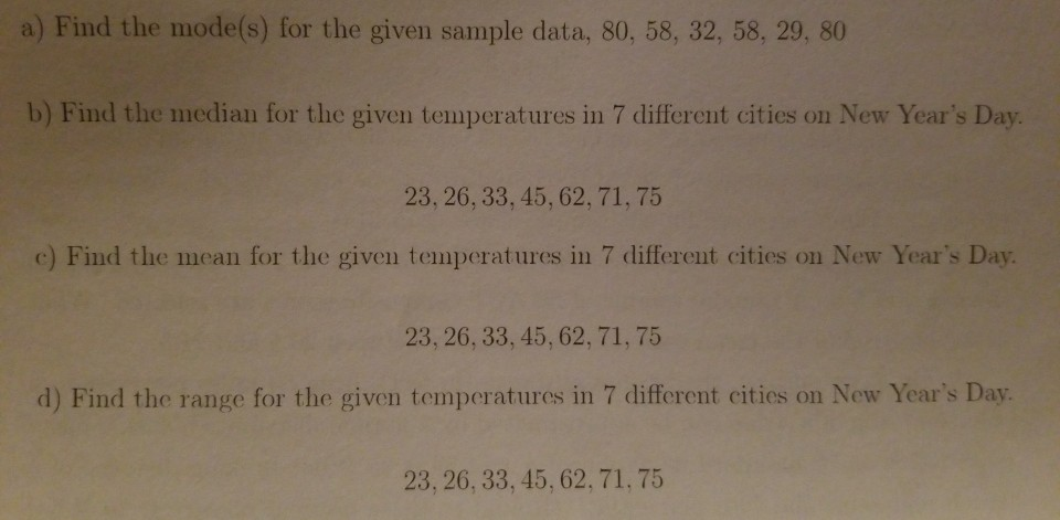 Solved a) Find the mode(s) for the given sample data, 80, | Chegg.com