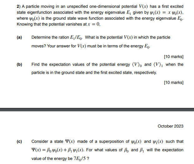 Solved A particle moving in an unspecified one-dimensional | Chegg.com