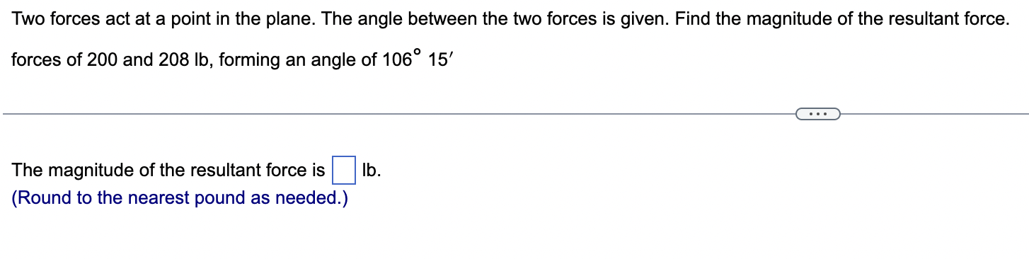 Solved Two forces act at a point in the plane. The angle | Chegg.com