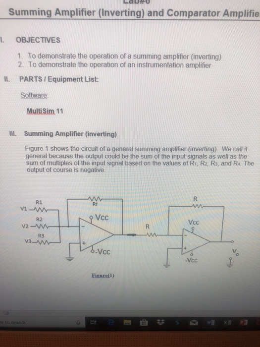 Solved Summing Amplifier (Inverting) and Comparator Amplifie | Chegg.com