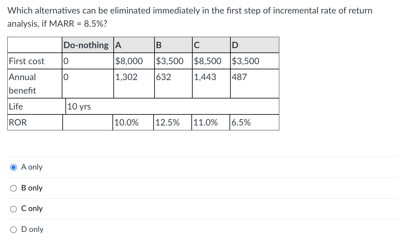 Solved Which alternatives can be eliminated immediately in | Chegg.com