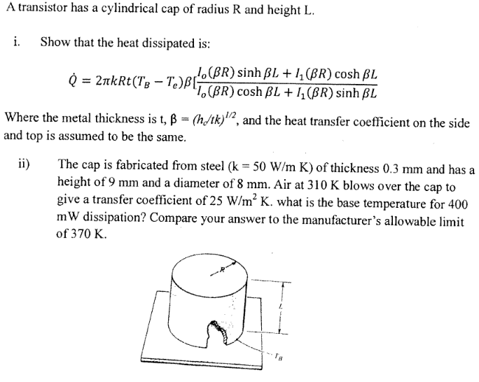 Solved A transistor has a cylindrical cap of radius R and | Chegg.com