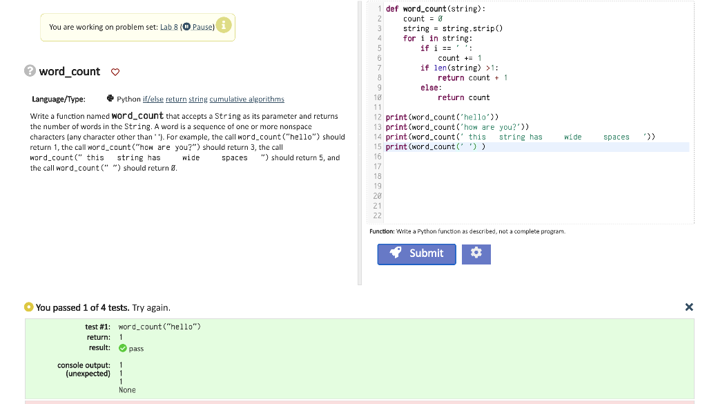 Solved You are working on problem set: Lab 8 (O Pause) | Chegg.com