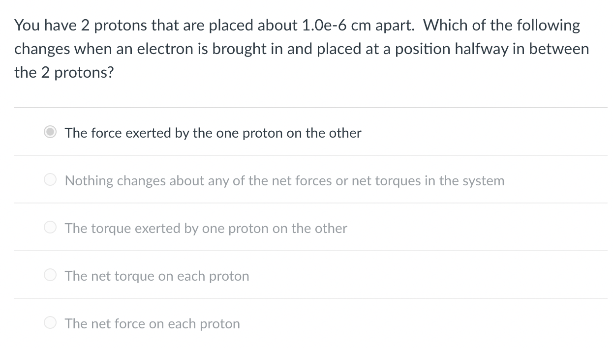 Solved You have 2 protons that are placed about 1.0e−6 cm | Chegg.com