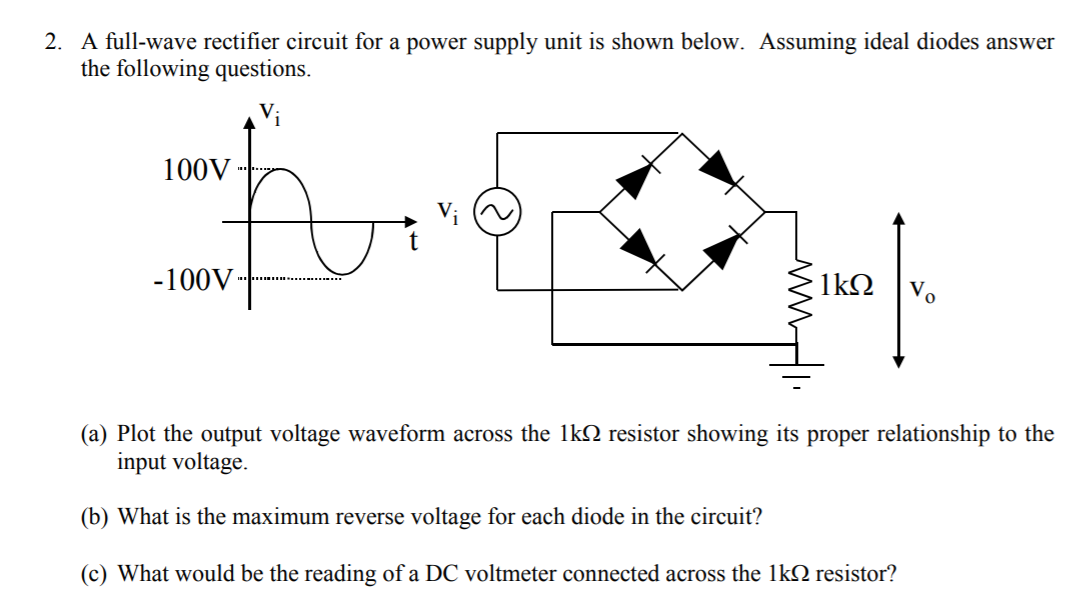 Solved 2. A full-wave rectifier circuit for a power supply | Chegg.com