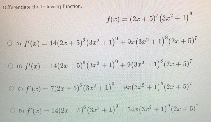 Solved Differentiate the following function. f (x) = (2x + | Chegg.com