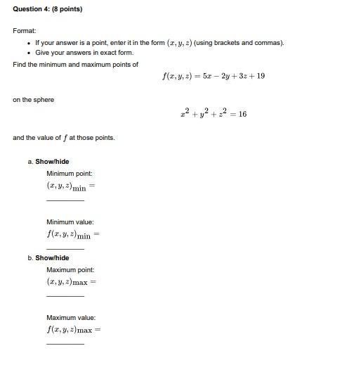Solved Question 4: (8 points) Format - If your answer is a | Chegg.com