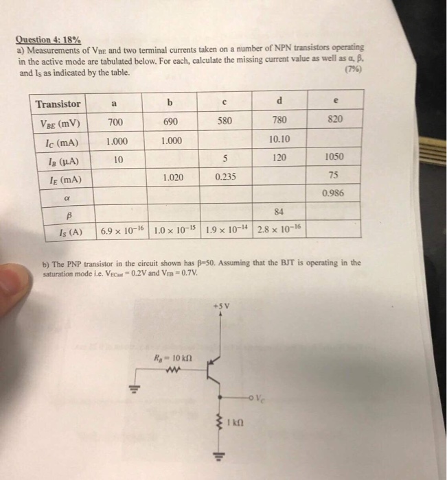 Solved Question 4: 18% a) Measurements of VBE and two | Chegg.com
