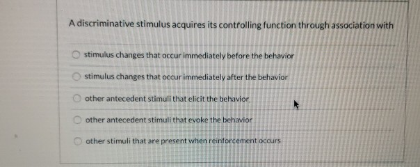 Solved A discriminative stimulus acquires its controlling | Chegg.com