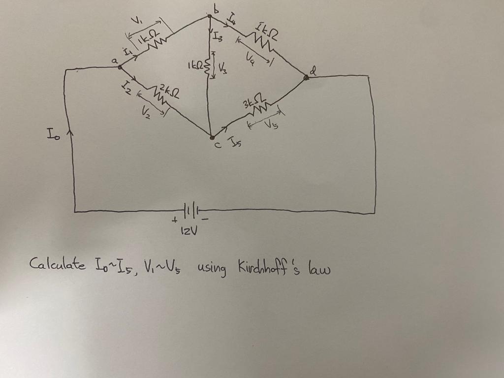 Solved Calculate I0∼I5,V1∼V5 using Kirchhoff's law | Chegg.com