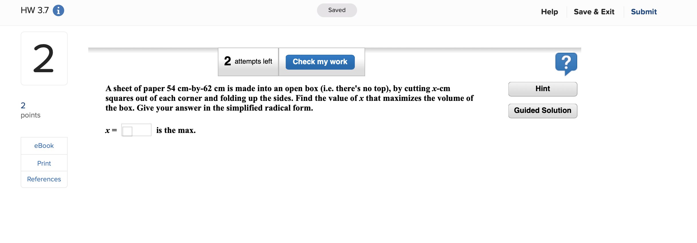 Solved HW 3.7 i Saved Help Save & Exit Submit 2. 2 attempts | Chegg.com