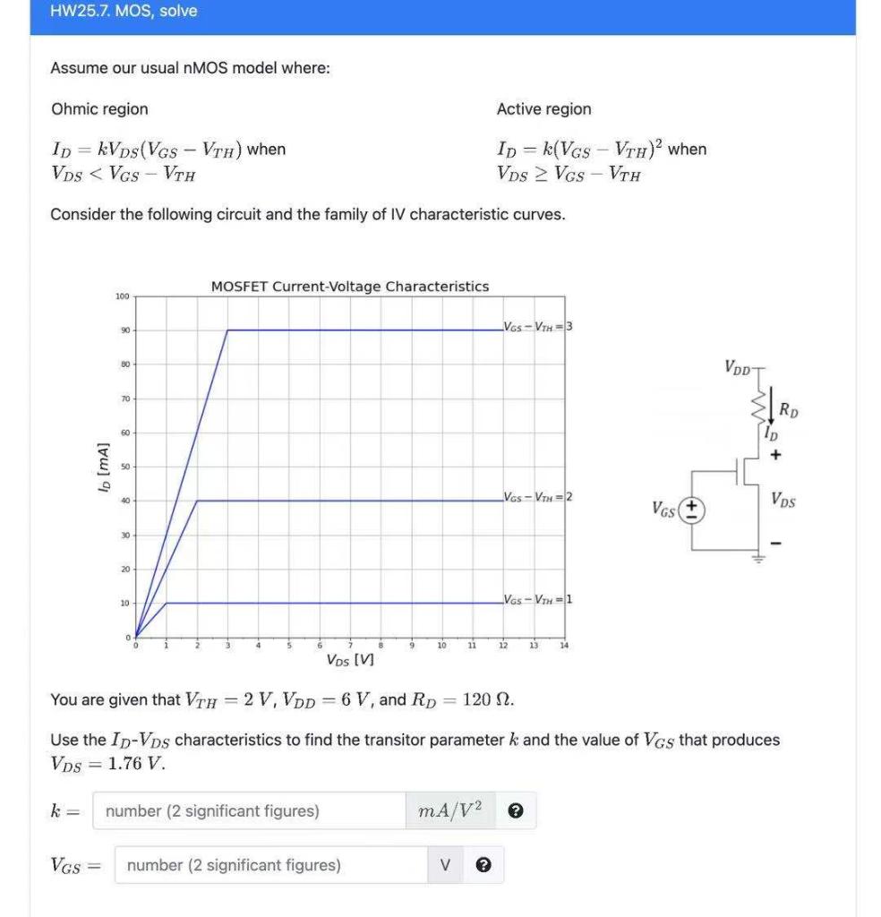 Solved HW25.7. MOS, solve Assume our usual nMOS model where: | Chegg.com