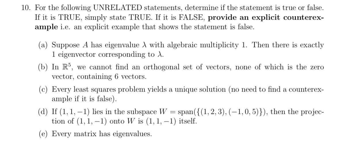 Solved 10. For the following UNRELATED statements, determine | Chegg.com