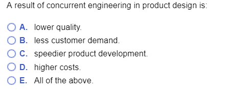 Solved A result of concurrent engineering in product design | Chegg.com
