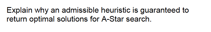 Solved Explain why an admissible heuristic is guaranteed to | Chegg.com