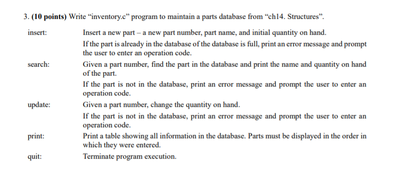 Solved 3. (10 points) Write “inventory.c” program to | Chegg.com
