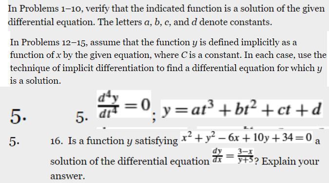 Solved In Problems 1-10, verify that the indicated function | Chegg.com