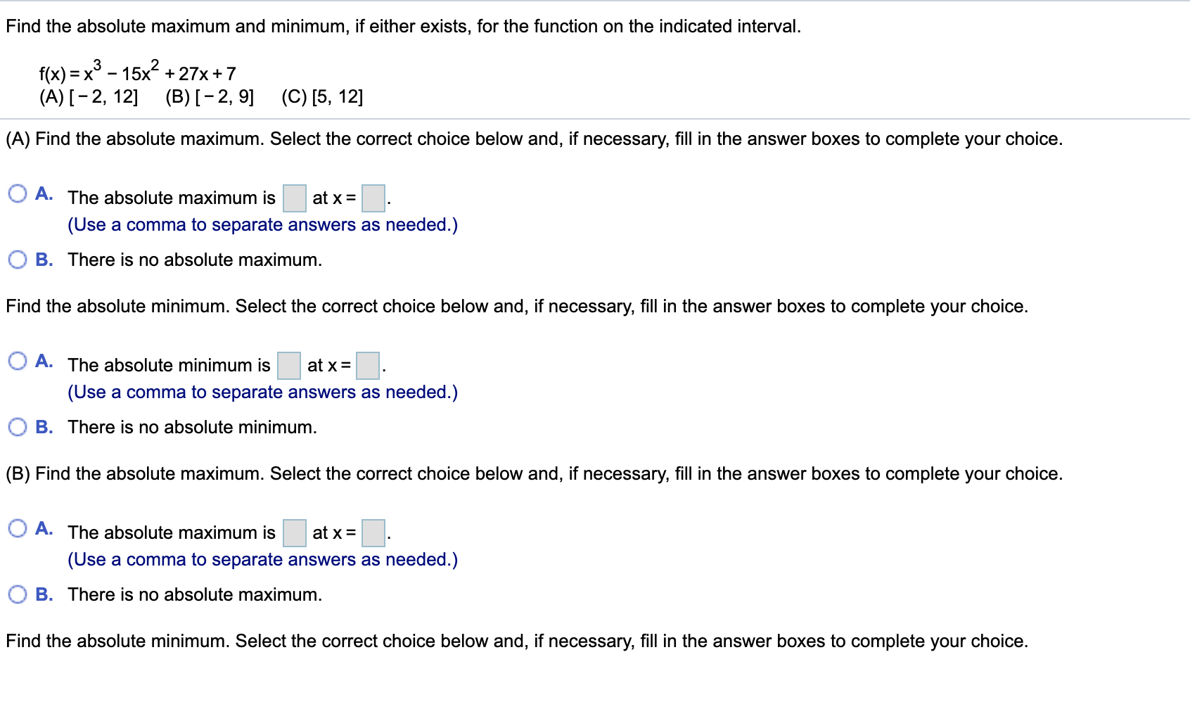 Solved Find the absolute maximum and minimum, if either | Chegg.com