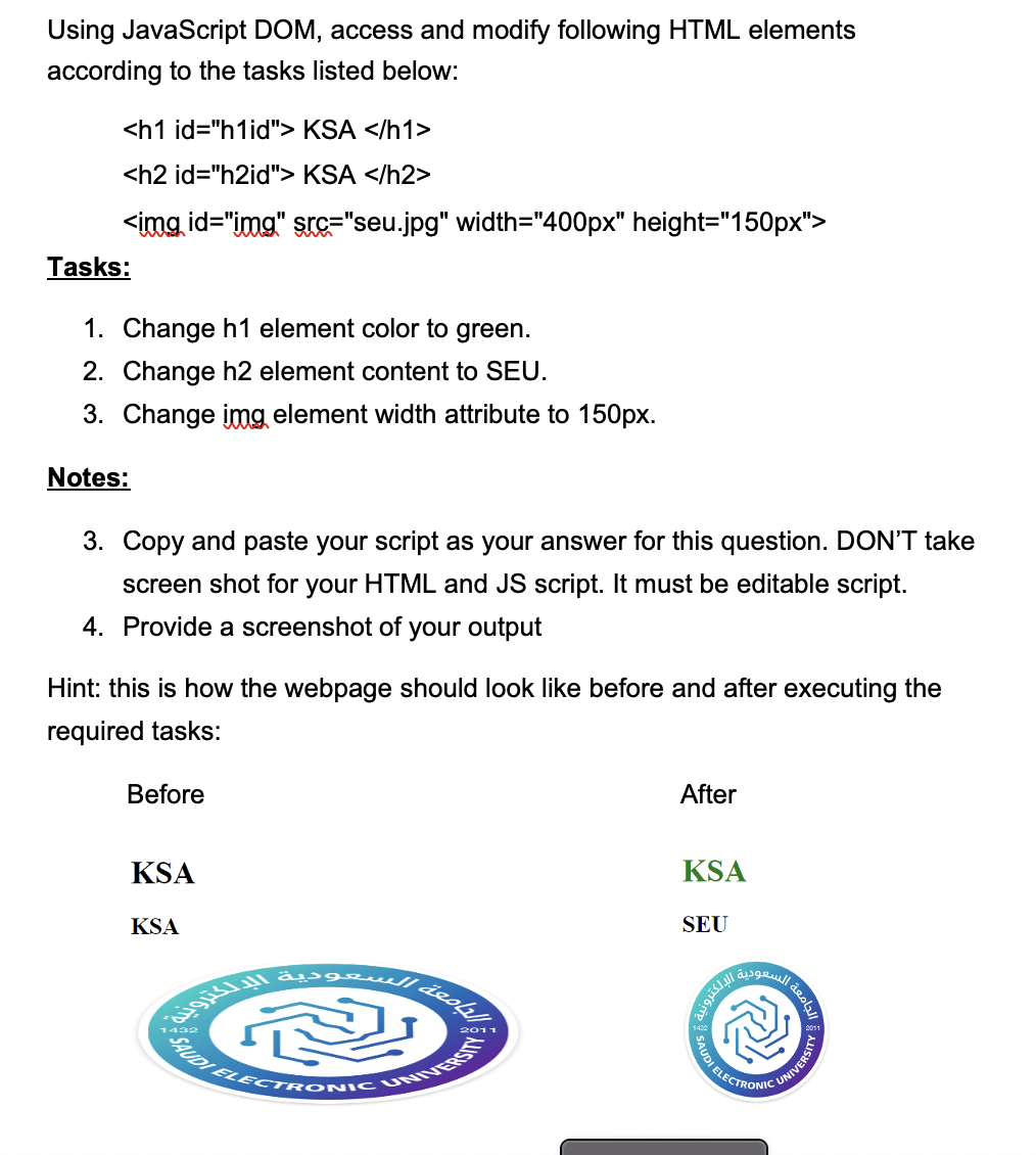 Solved according to the tasks listed below: KSA KSA | Chegg.com