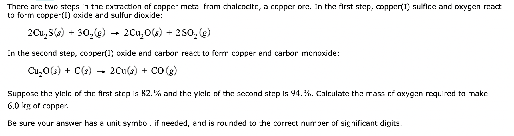 Solved 2Cu2 S(s)+3O2(g)→2Cu2O(s)+2SO2(g) In the second step, | Chegg.com
